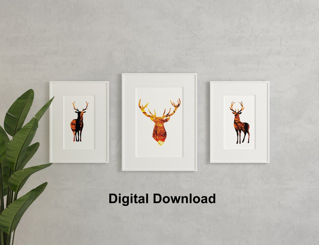 Stags at Dusk, DOWNLOADABLE WALL ART, Set of 3, Animal Print Wall Art ...