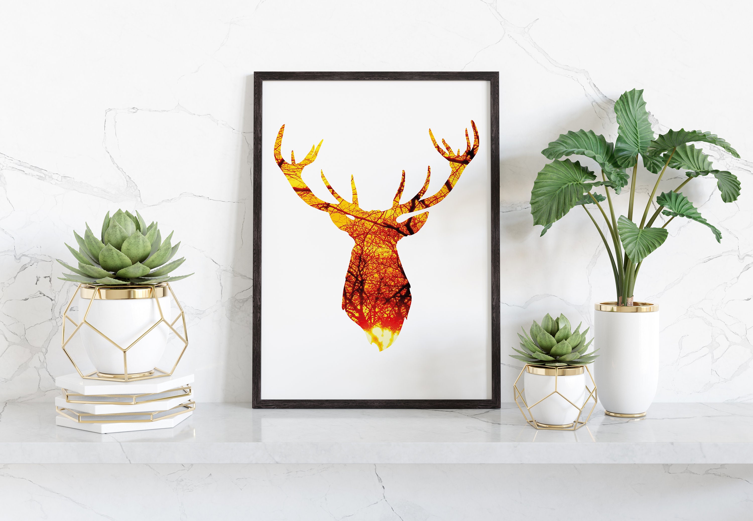 Stags at Dusk, DOWNLOADABLE WALL ART, Set of 3, Animal Print Wall Art ...