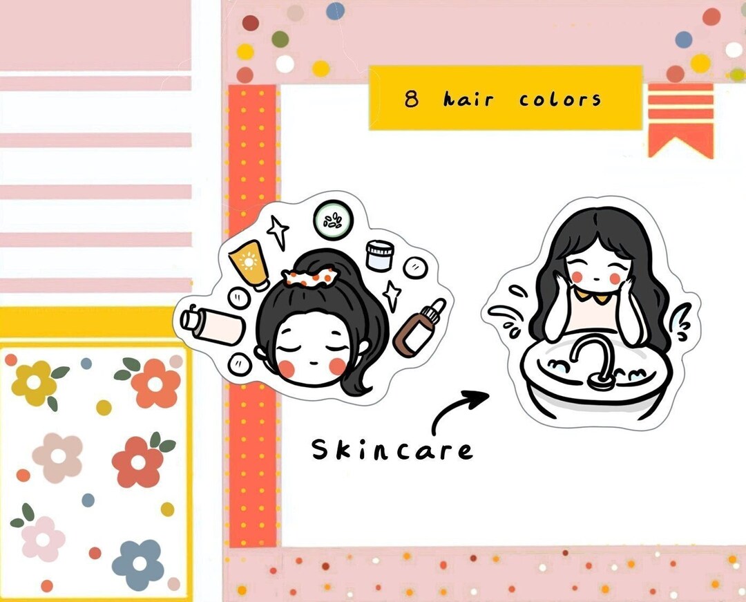 Pk106-skincare Stickers, Character Planner Stickers, Selfcare Stickers ...