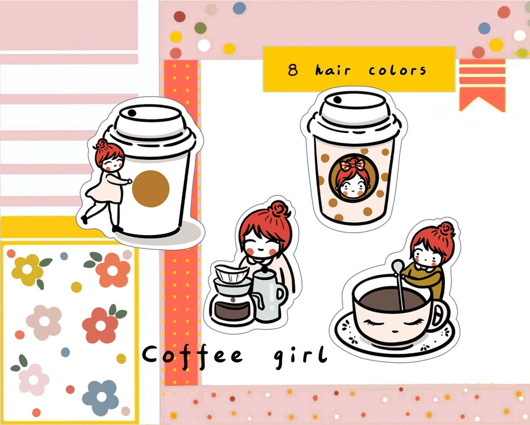 Pk143-coffee Girl, Coffee Stickers - Etsy