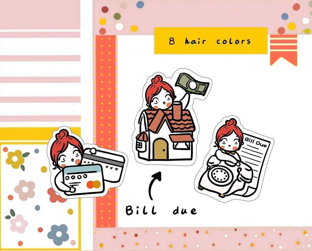 Bill Due Planner Stickers, Budget Stickers, Charli Character - Etsy