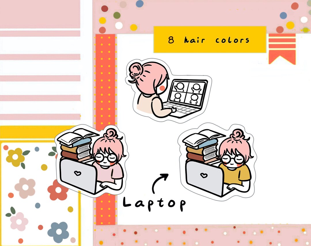 Pk127-study & Meeting Stickers | Laptop, Planner, Zoom (non-removable ...