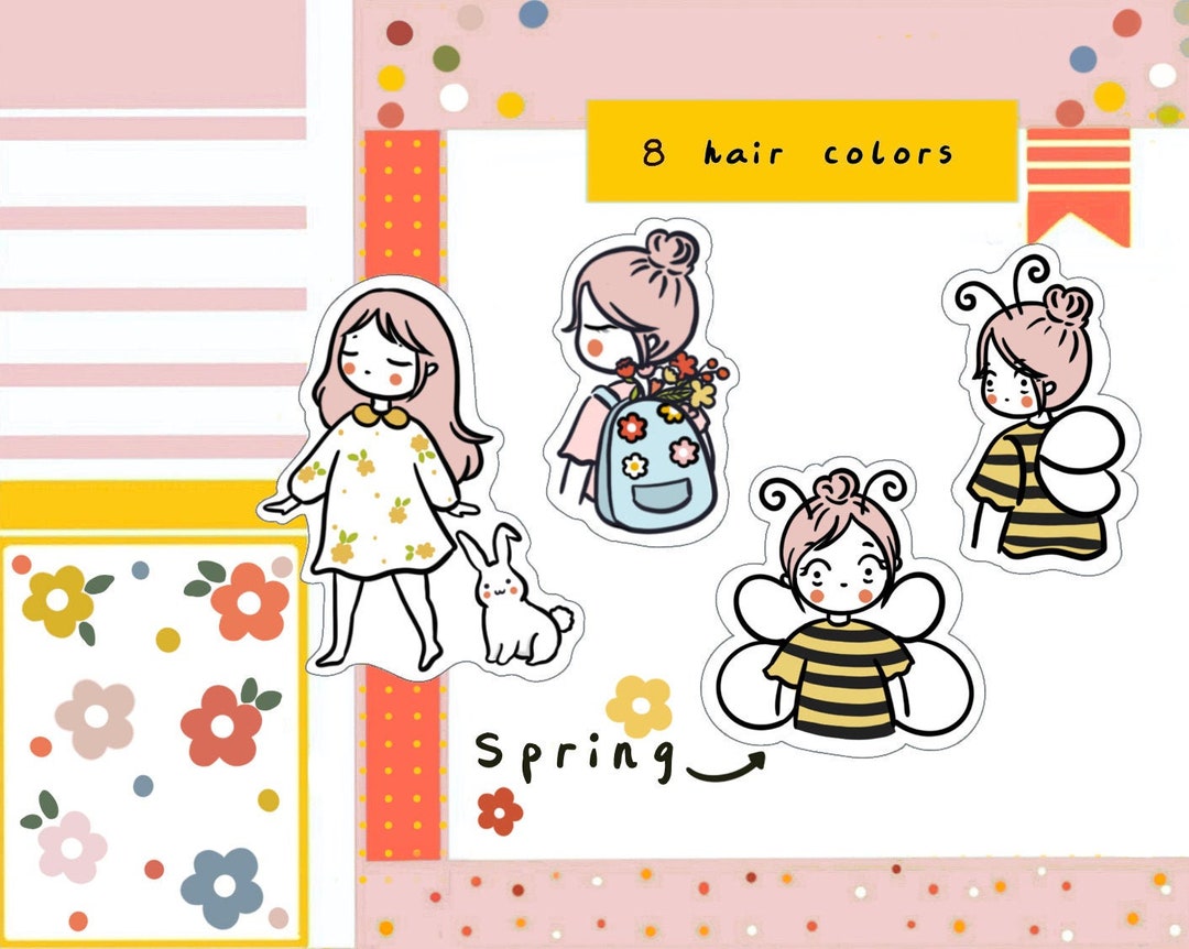 Pk97-spring, Bee Stickers, Planner Stickers, Journal Stickers, Girl ...