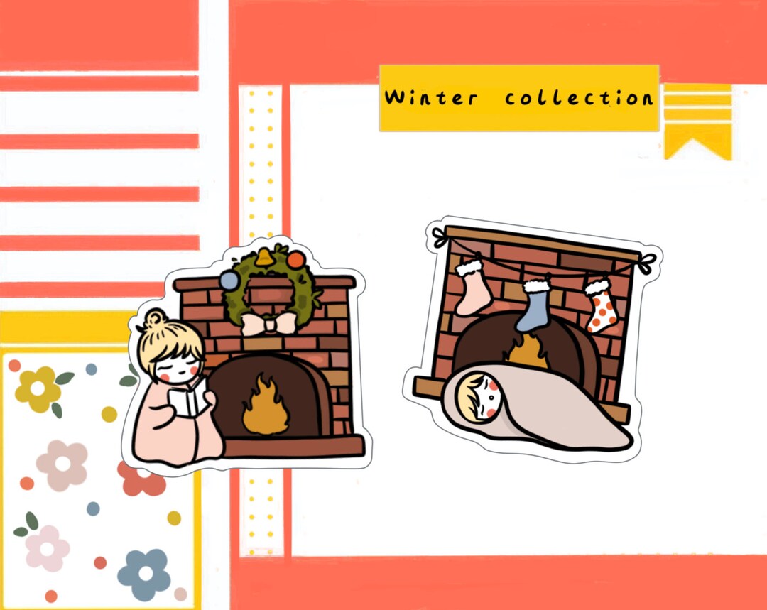 Pk141-fireplace Stickers, Reading Stickers, Christmas Stickers,cozy ...