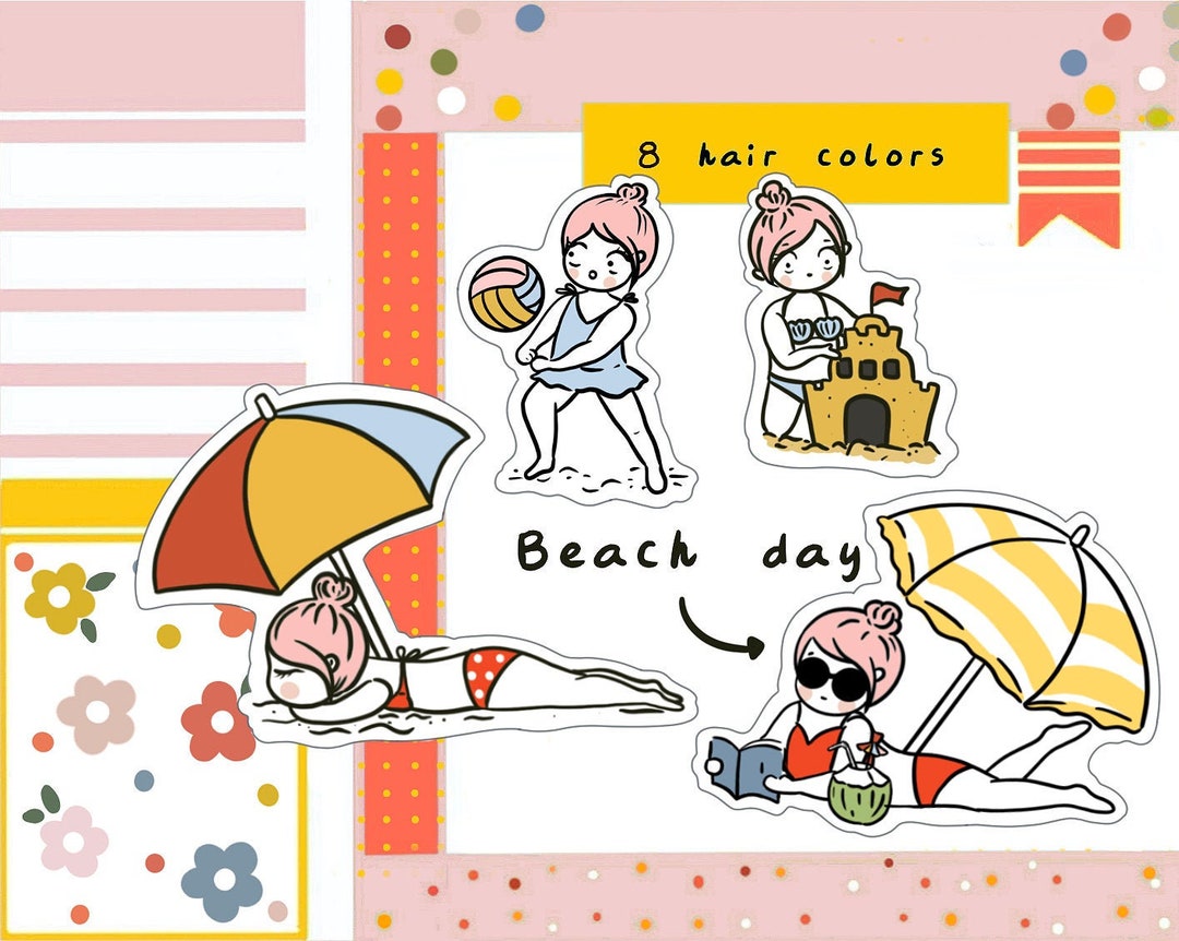 Pk93-beach Day, Summer Stickers, Beach Stickers, Planner Stickers, Swim ...