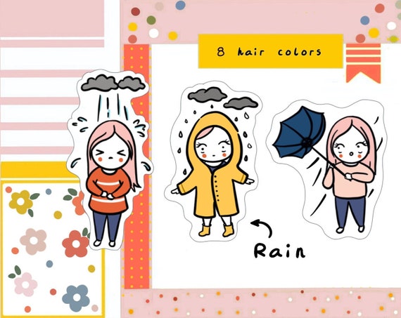 Pk51-rainy Day Sticker Planner Sticker Weather Sticker Rain - Etsy