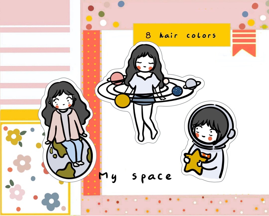 Pk144-space Girl, Time Alone, Me Time Stickers - Etsy