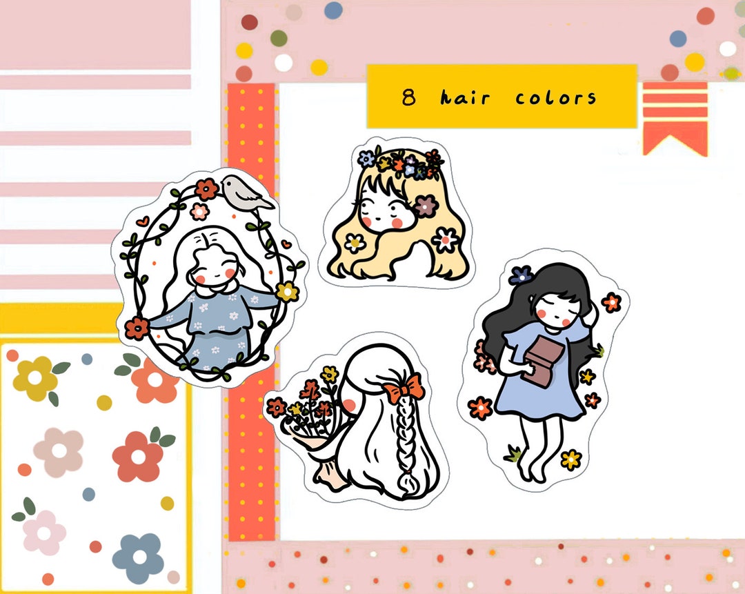 Pk125-spring Girl, Flower Girl Sticker, Planner Decoration, Flowers ...