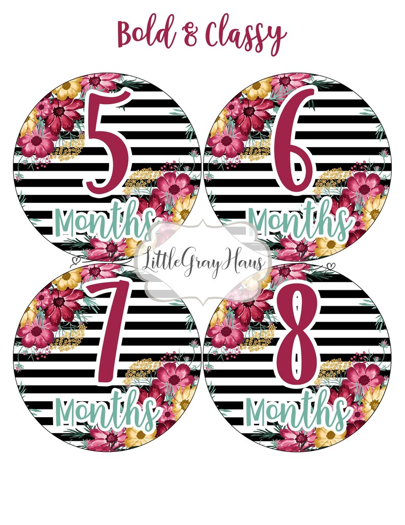 PRINTABLE Round Monthly Infant Stickers, Bodysuit Stickers, PDF Instant ...