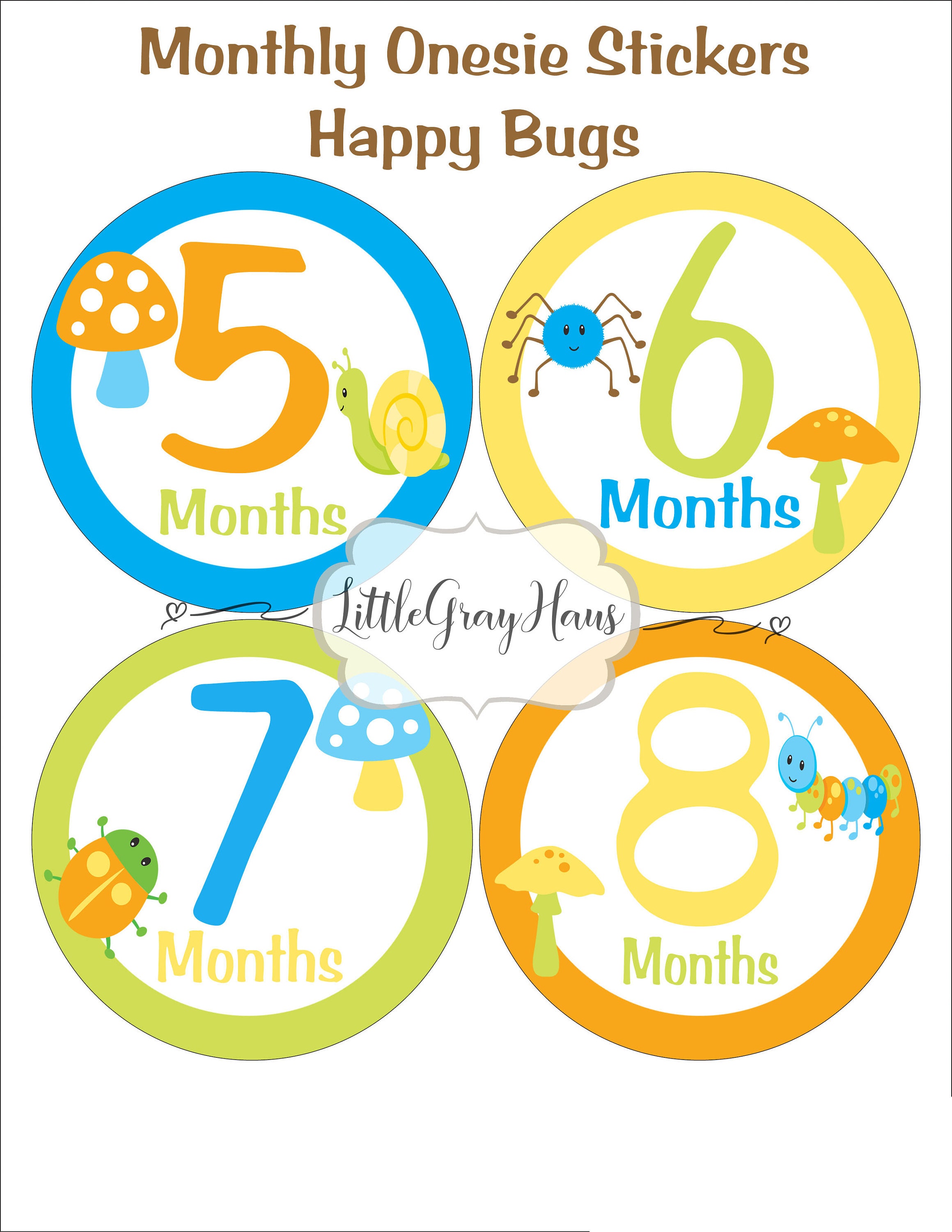INSTANT Download-printable Round Monthly Infant Stickers, Baby Gift ...