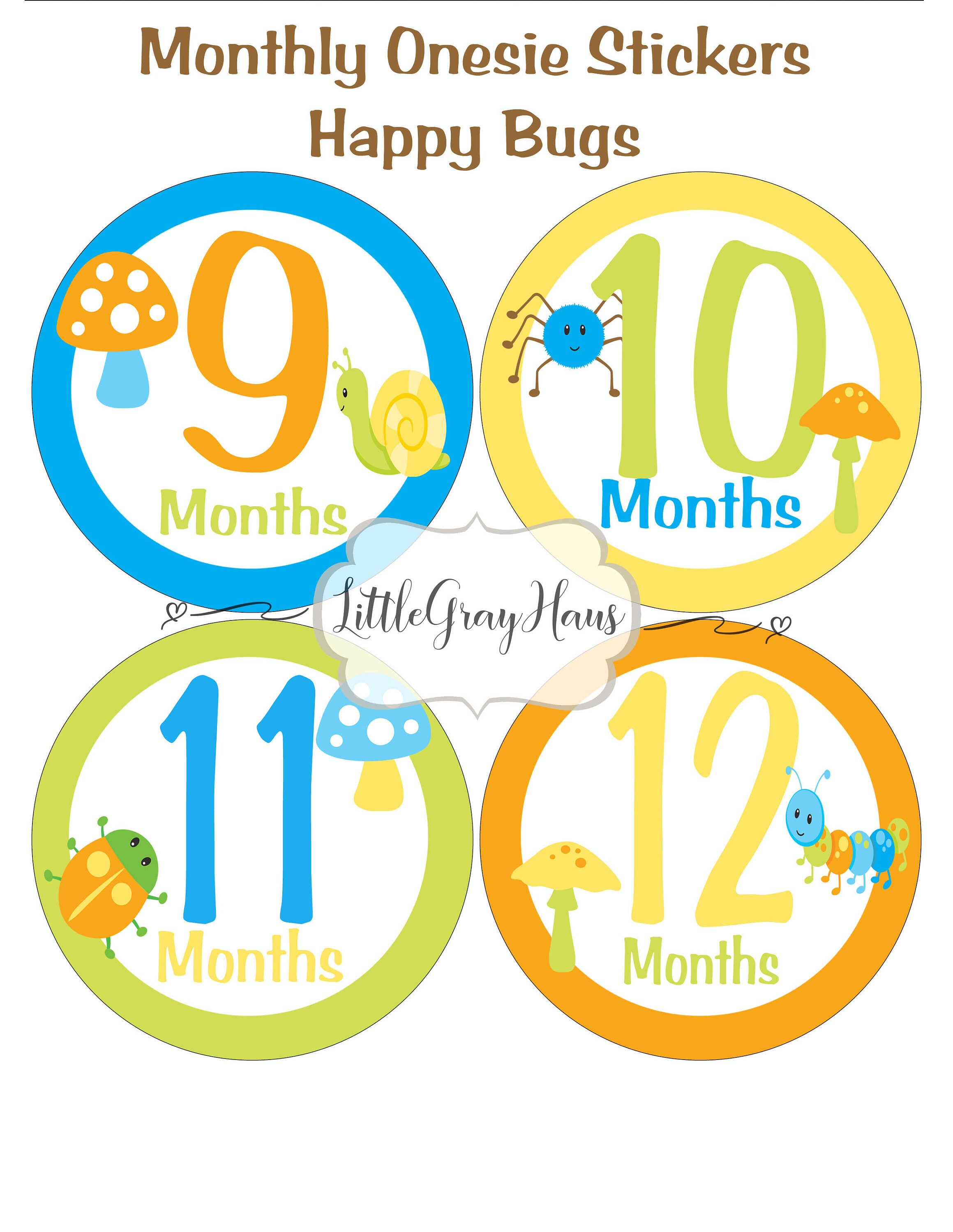 INSTANT Download-printable Round Monthly Infant Stickers, Baby Gift ...
