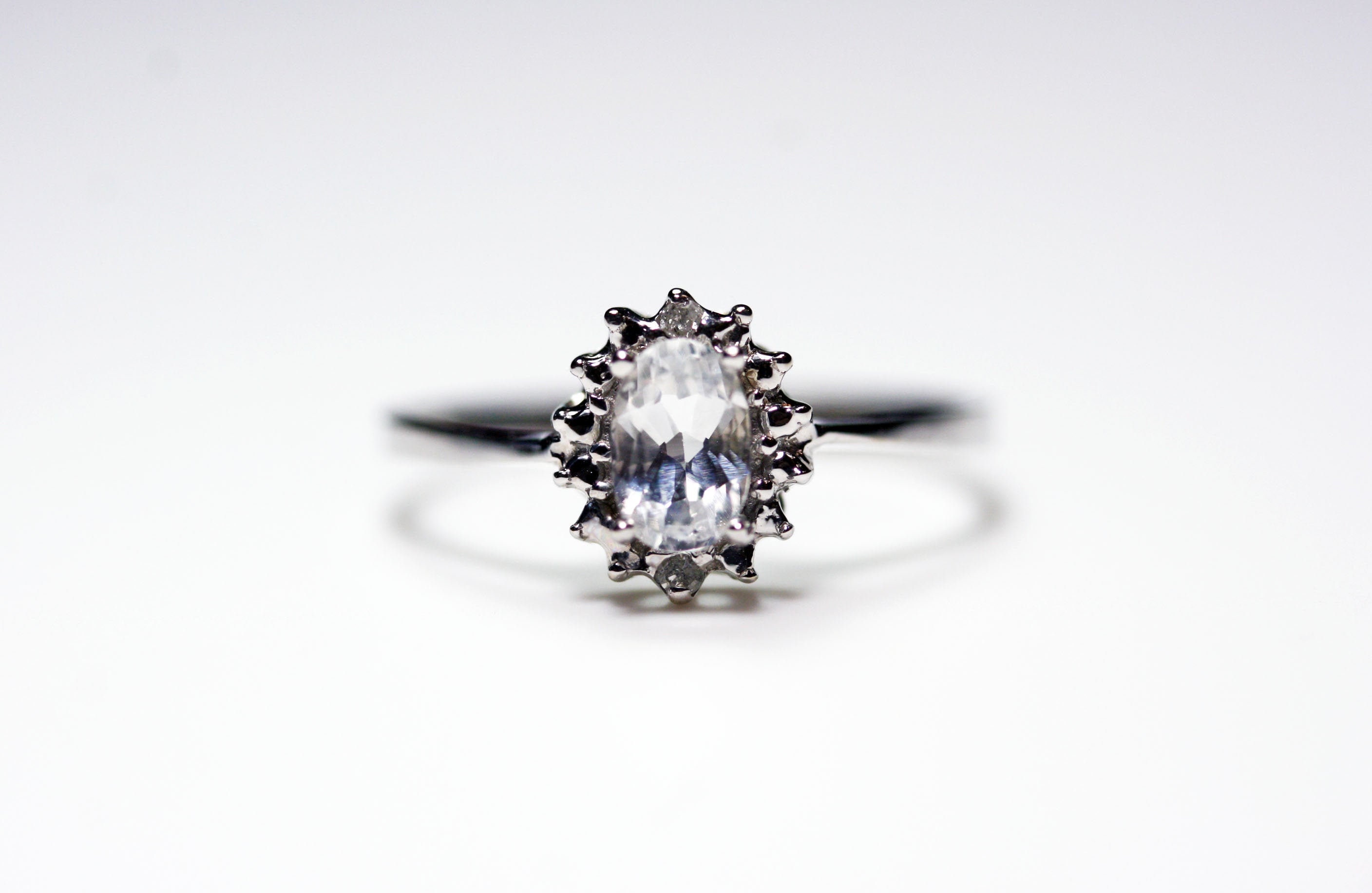 Topacio blanco & Diamante 14K anillo de oro blanco / topacio blanco ...