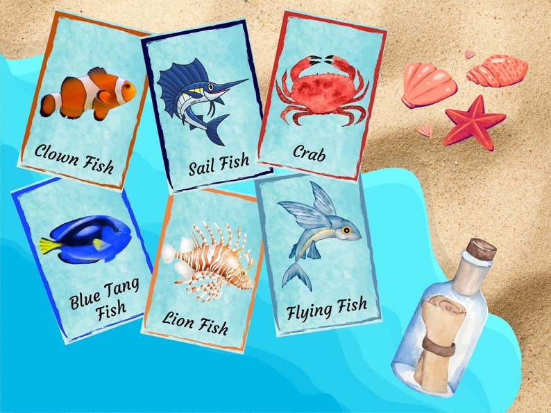 Educational Flash Cards Colouring Pages Sea Animals Kids Instant ...
