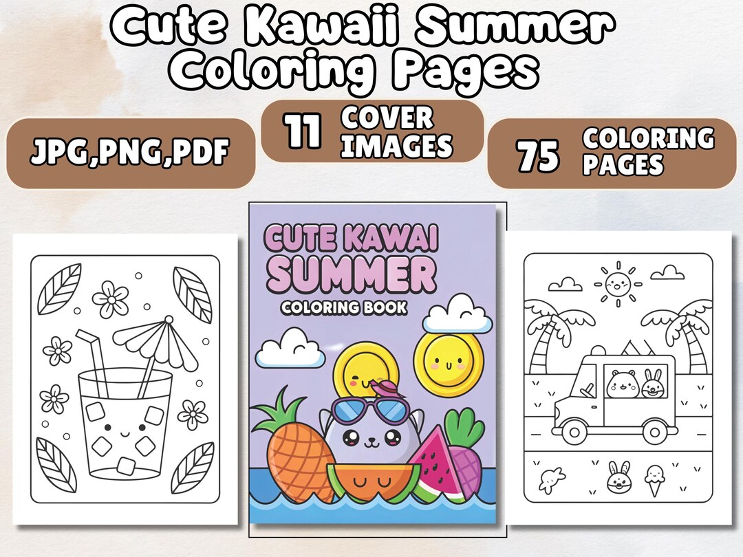 Kawaii Summer Coloring Pages for Kids: 75 Printable Designs (PDF ...