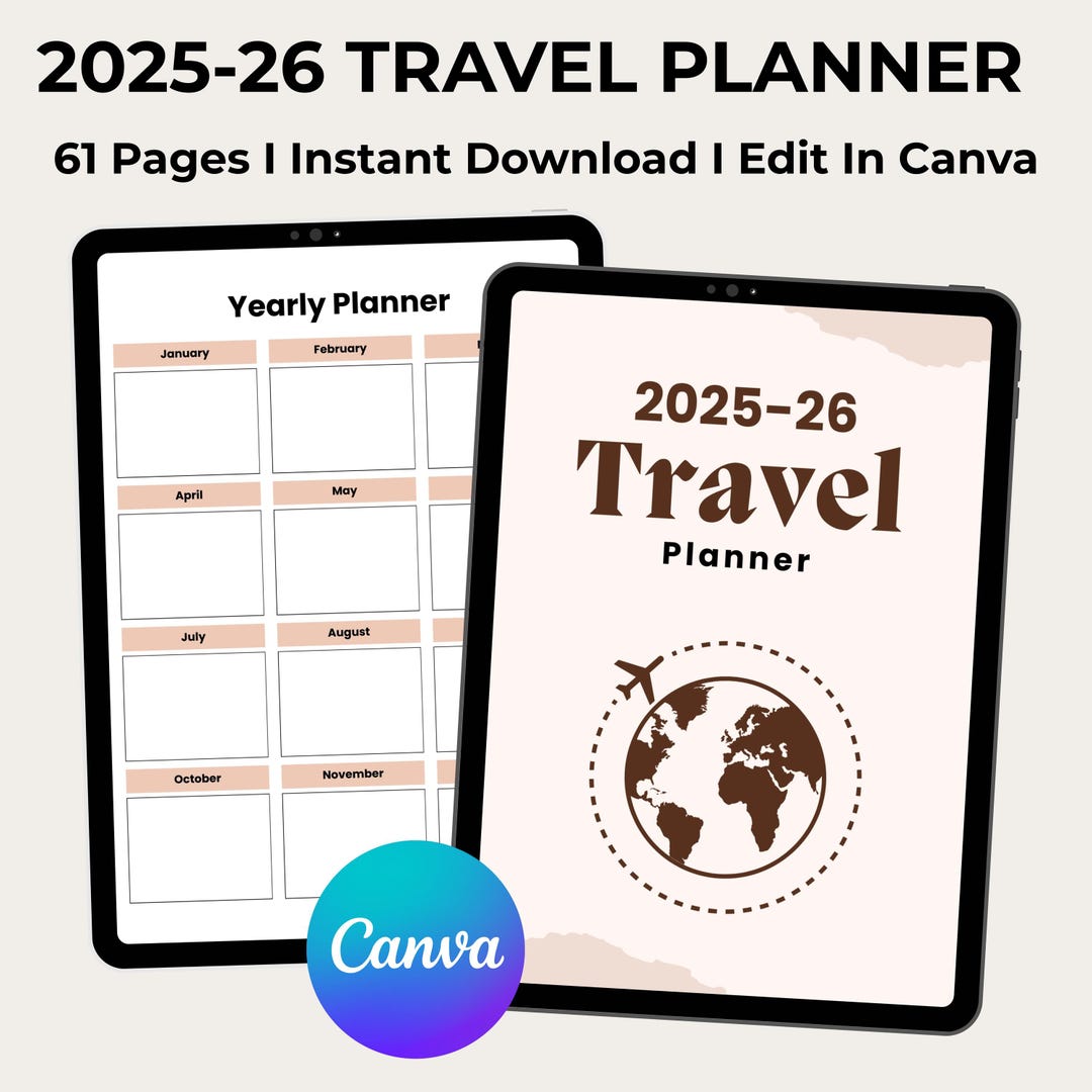 2025-26 Travel Planner – Editable Trip Itinerary, Vacation Organizer ...