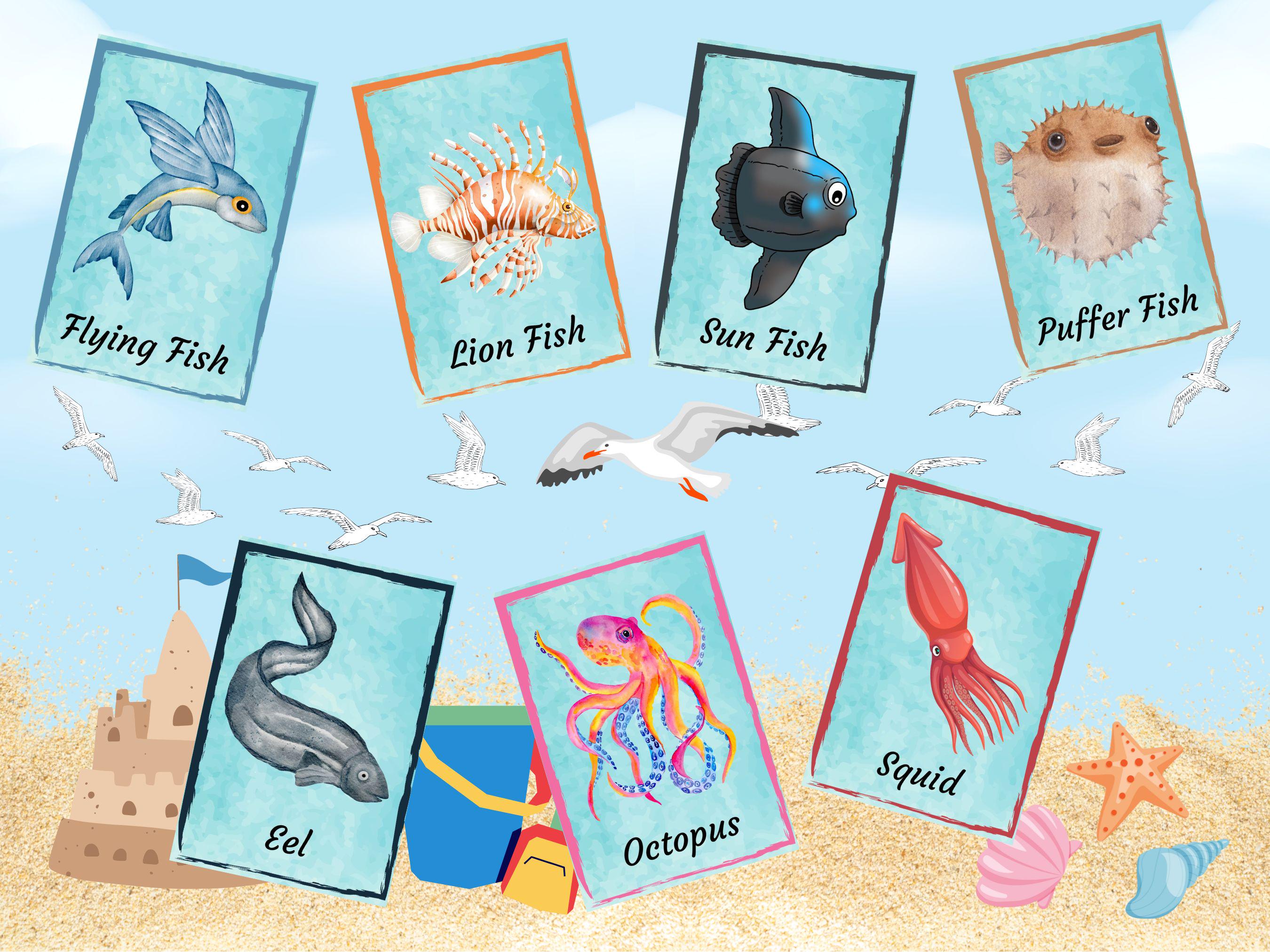 Sea Animals Flash Cards & Coloring Pages | Montessori Learning (digital ...