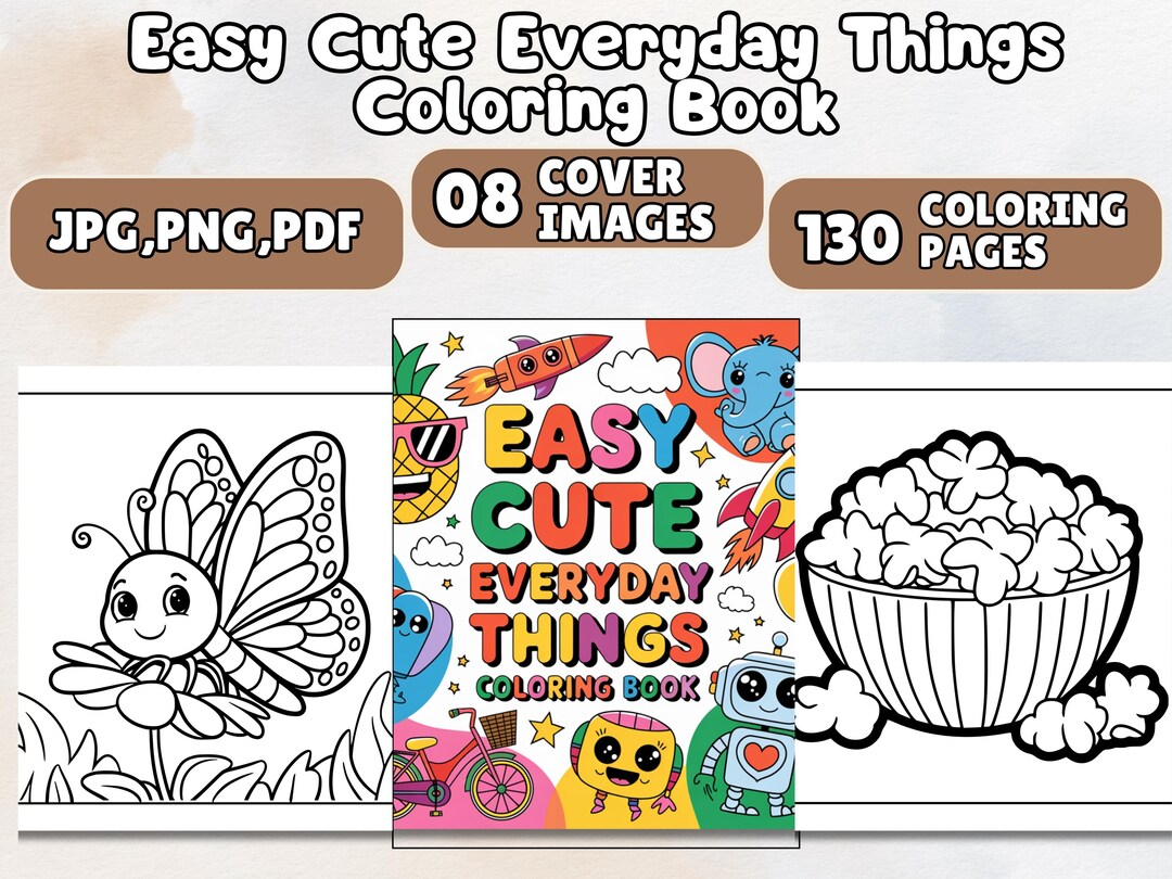 Everyday Cute Things Coloring Pages – 78 Page Digital Coloring Book for ...