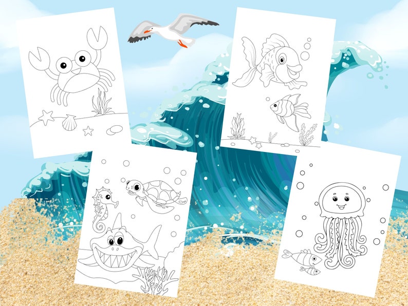 Educational Flash Cards Colouring Pages Sea Animals Kids Instant ...