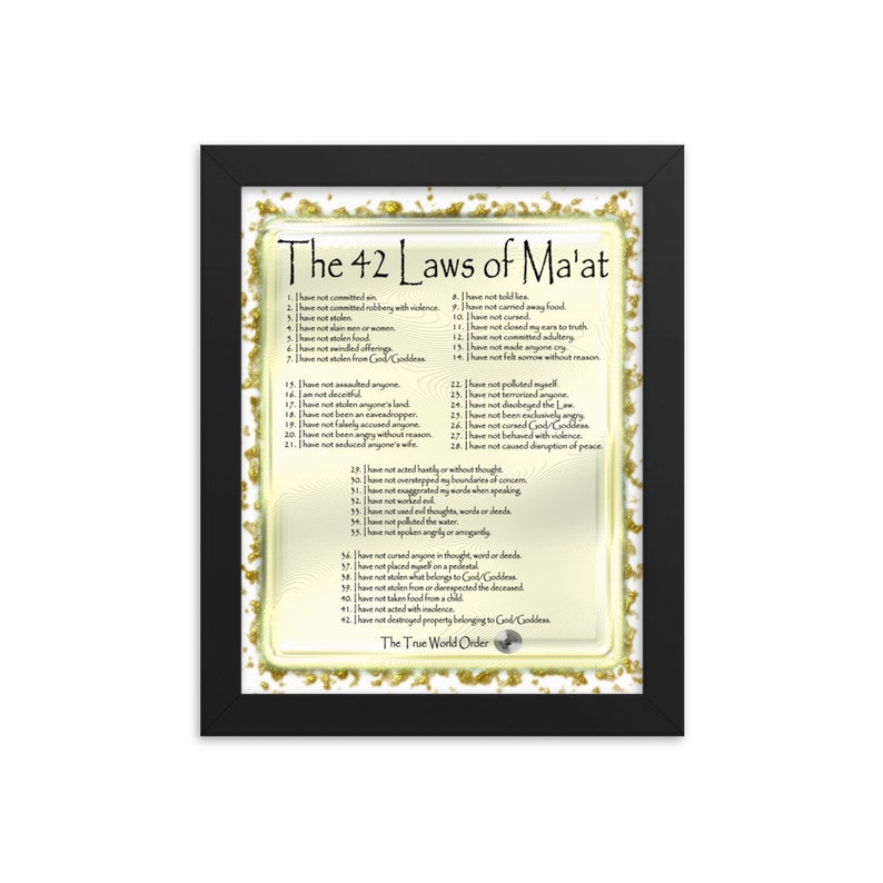 The True World Order 42 Laws of Maat Set in Molten Gold Tray Framed ...