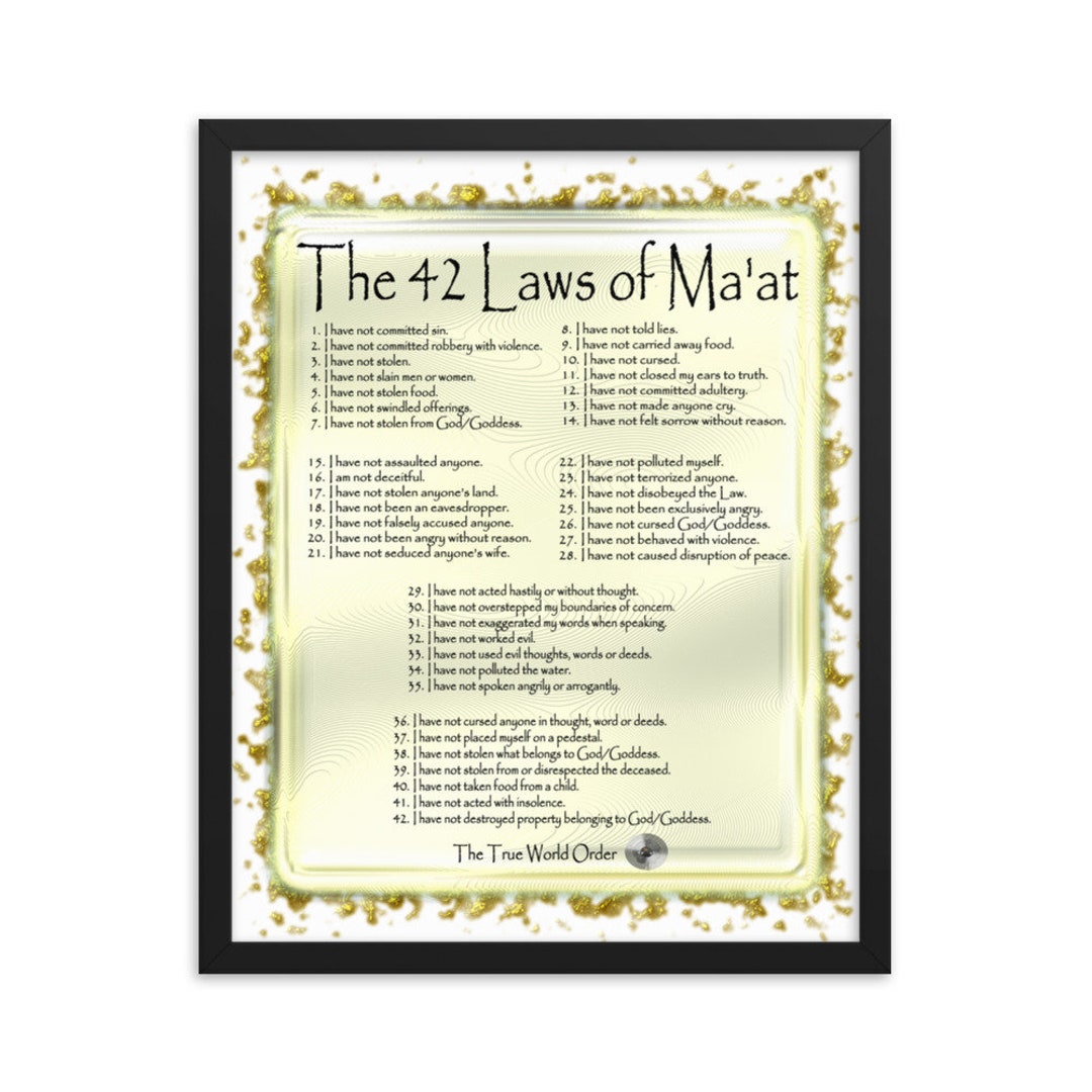 The True World Order “42 Laws of Ma’at” Set in Molten Gold Tray Framed ...