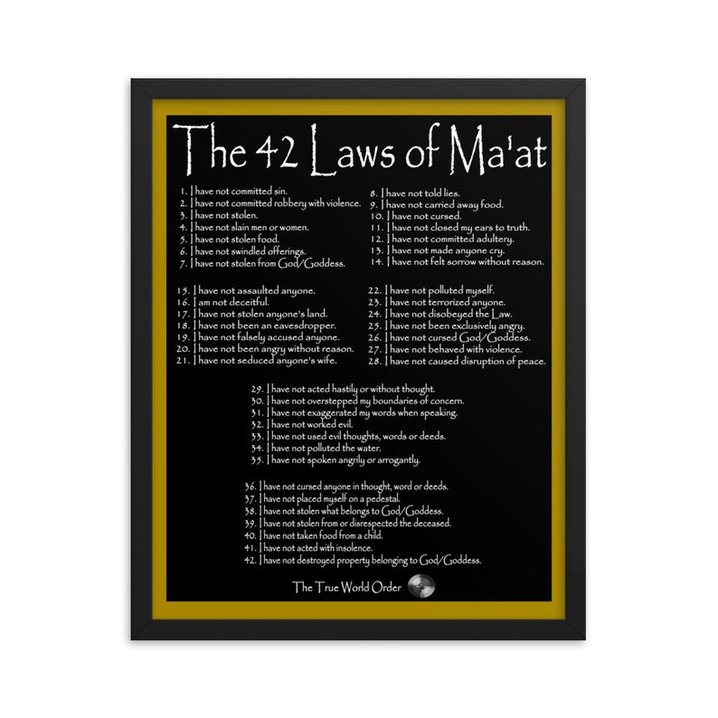 The True World Order the 42 Laws of Maat Framed Premium Luster Photo ...