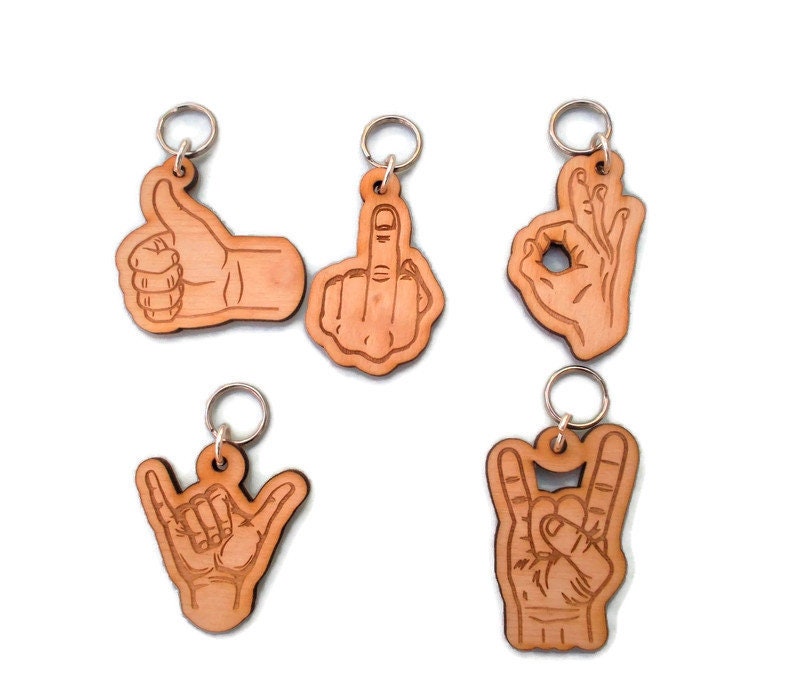 Hand Gestures Tag Hand Signs Wood keychain Wood tags Zip | Etsy