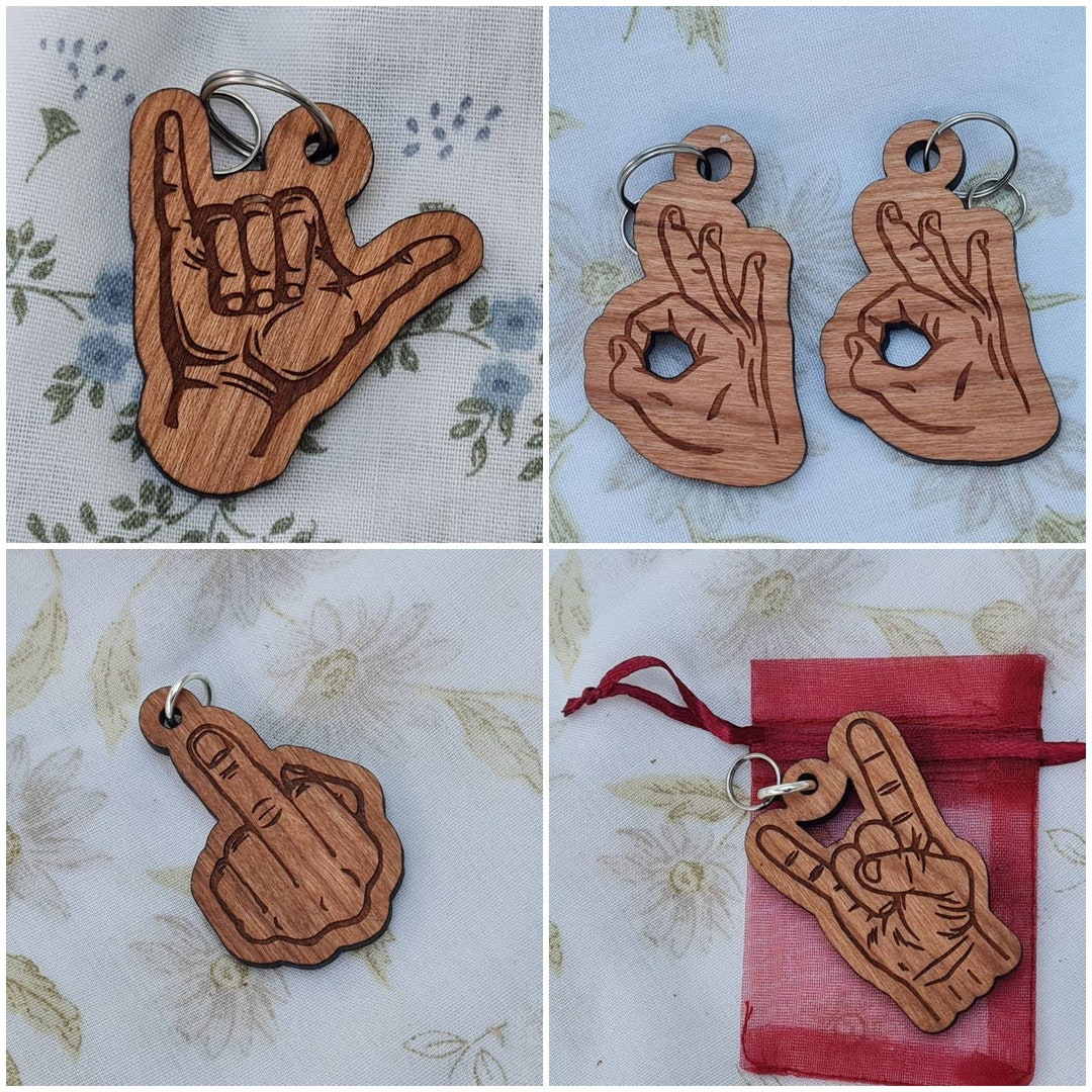 Hand Gestures Tag, Hand Signs, Wood Keychain, Wood Tags, Zip Tags, Bag ...