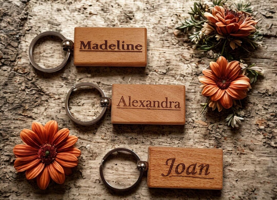Laser Etched Beech Wood Key Fob, Personalized Wooden Keyring - Etsy UK