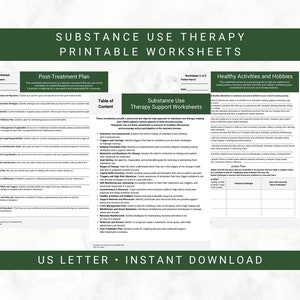 Substance Use Therapy • Addiction Recovery • Printable Worksheets PDF ...