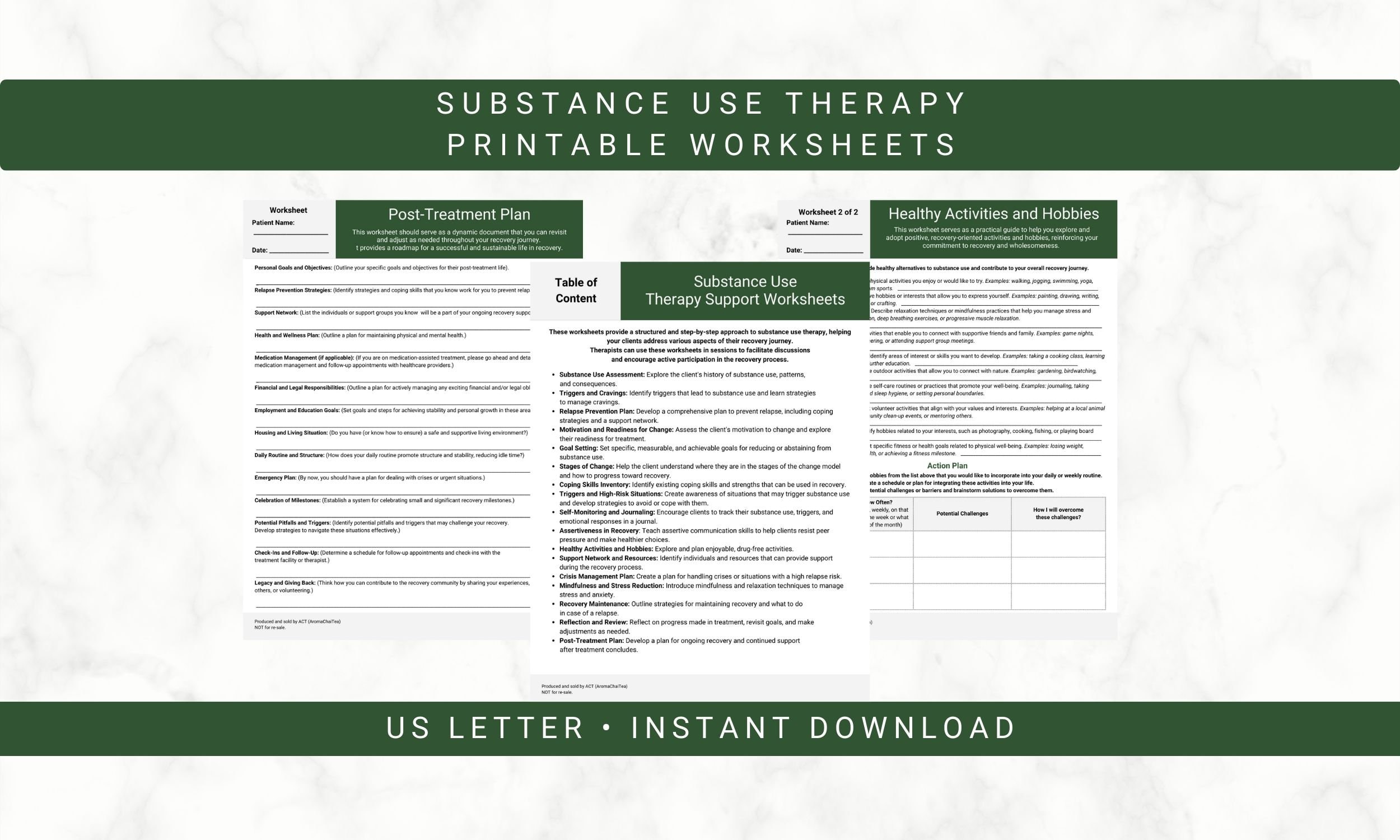 Substance Use Therapy • Addiction Recovery • Printable Worksheets PDF ...