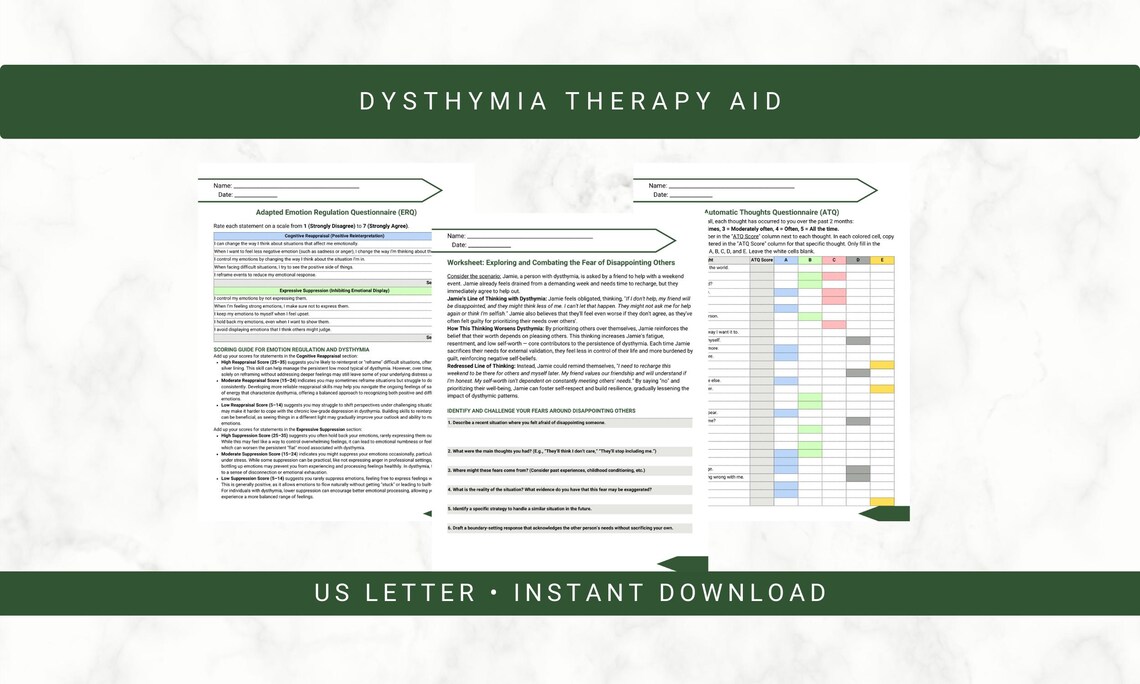 Dysthymia (persistent Depressive Disorder) Therapy Aid • Worksheets ...