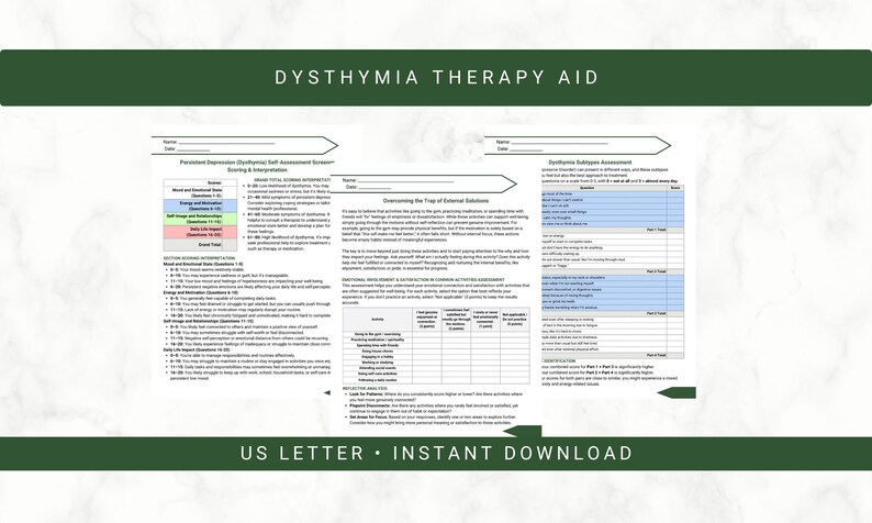 Dysthymia (persistent Depressive Disorder) Therapy Aid • Worksheets ...