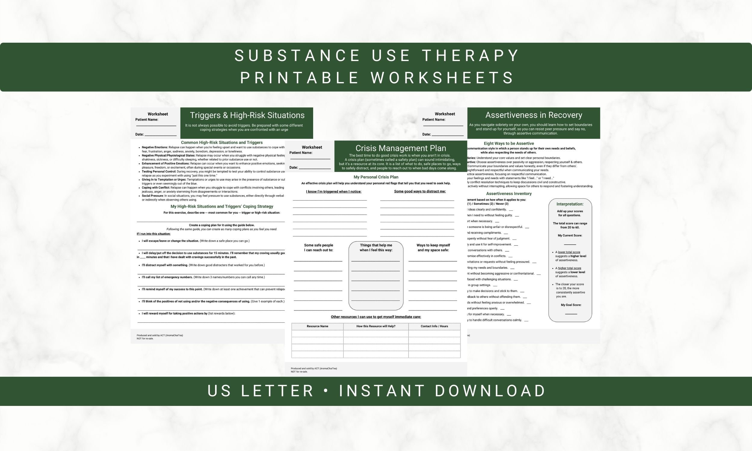Substance Use Therapy • Addiction Recovery • Printable Worksheets PDF ...