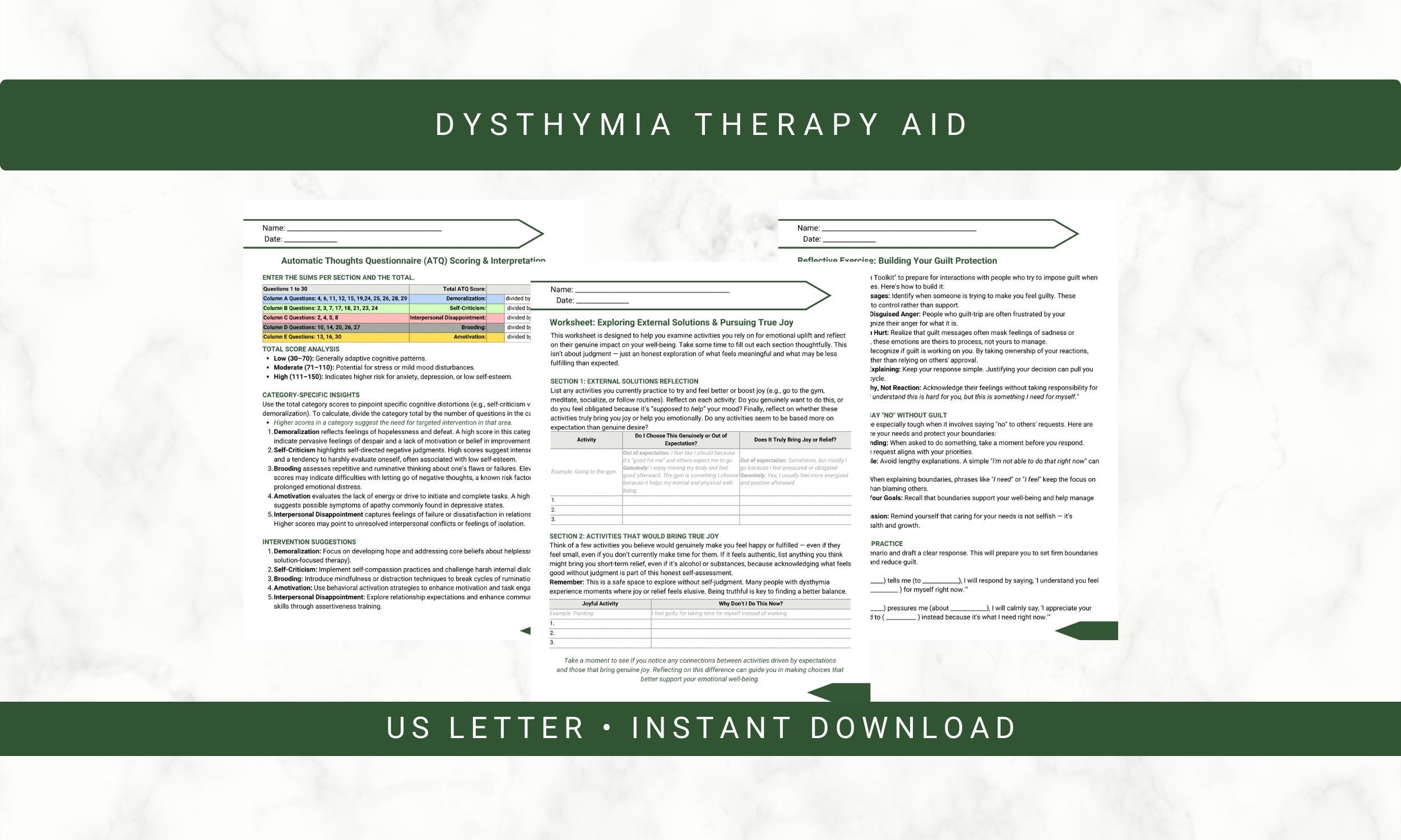 Dysthymia (persistent Depressive Disorder) Therapy Aid • Worksheets ...