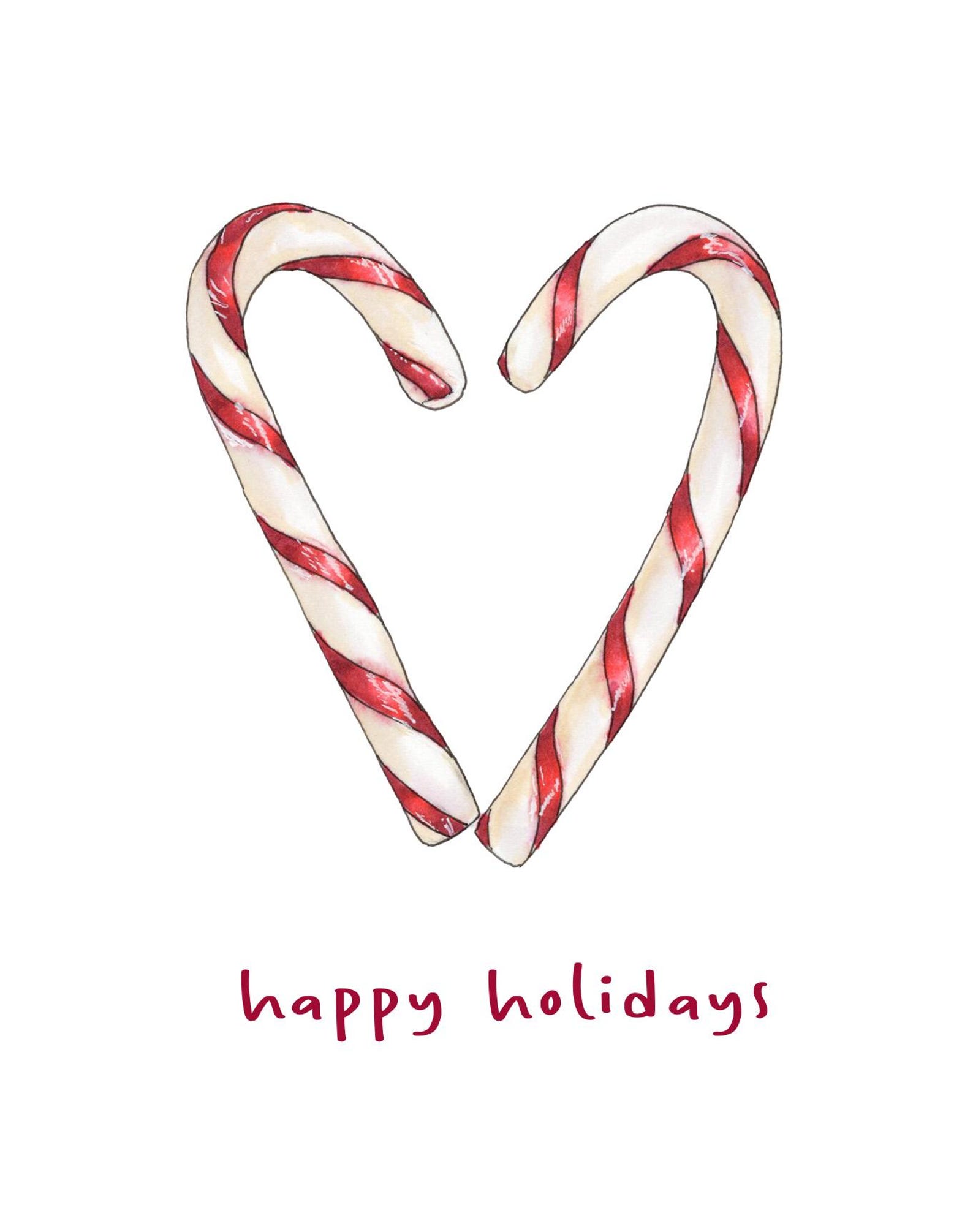 Candy Cane Heart Greeting Card | 4.25" X 5.5" Happy Holidays Card ...
