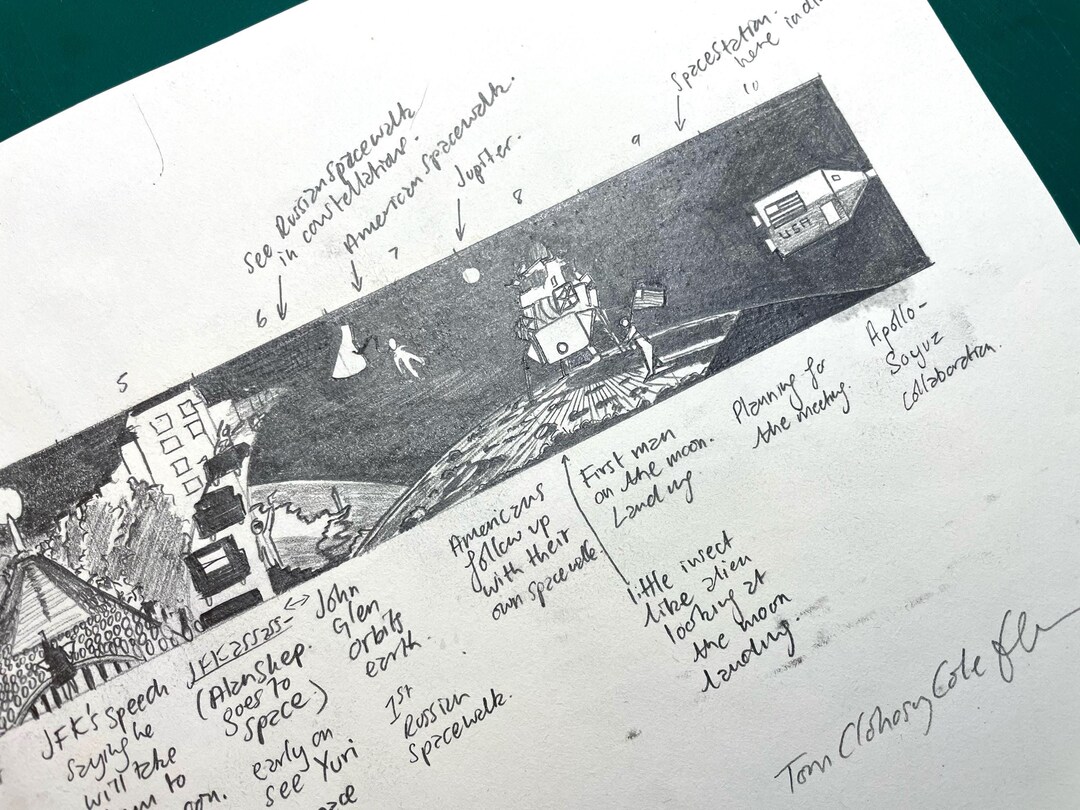 Space Race Original Layout Drawing for USA Side of the Book, in Pencil ...