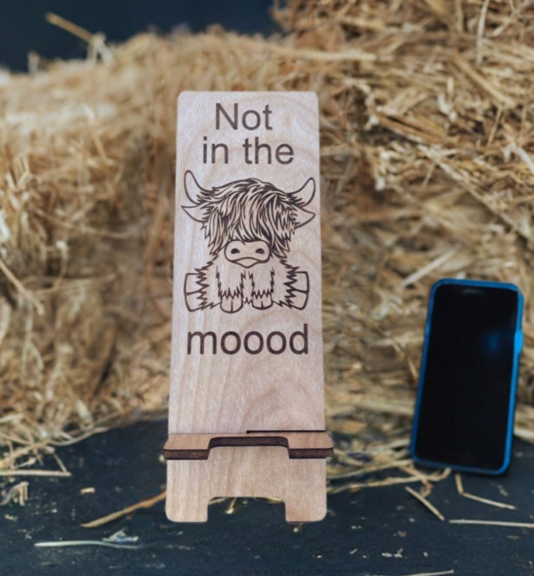 Highland Cow Wood Engraved Cell Phone Stand, Laser Engraved Phone Stand ...
