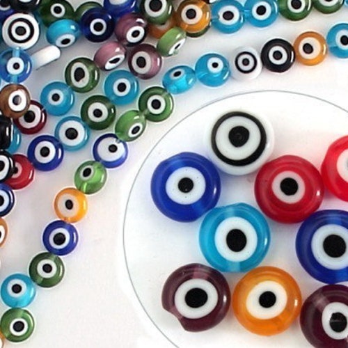 Multicolor Glass Evil Eye Flat Round Beads Evil Eye Beads - Etsy