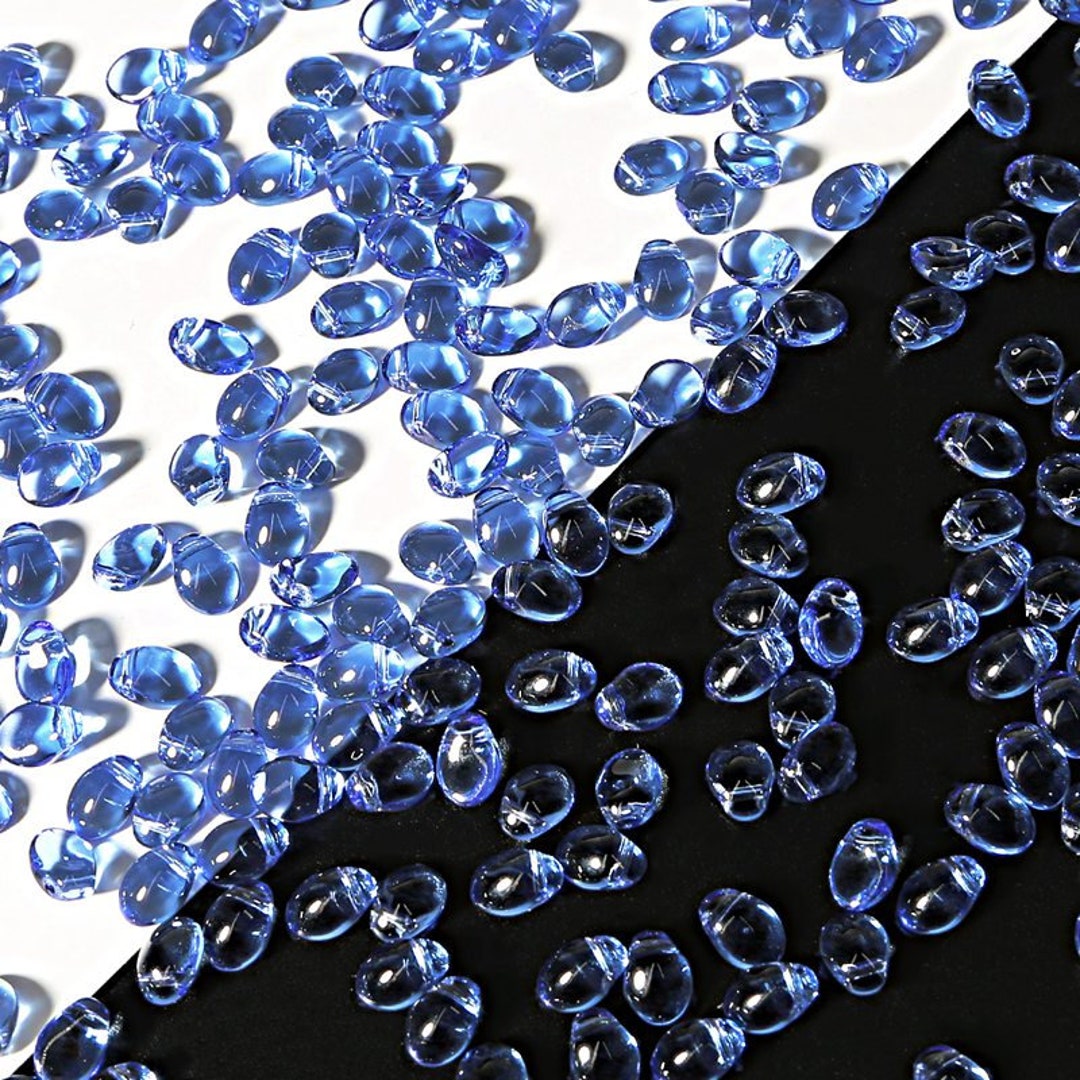 50 Pcs Blue Crystal Glass Chip Beads - Blue Glass Pebble Beads - 6x8mm ...