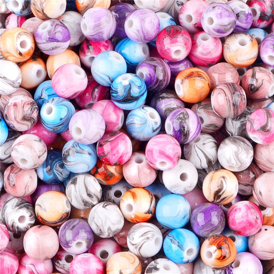 Mixed Marbled Galaxy Beads 8mm 10mm 12mm - Acrylic Rainbow Marble Beads - Galaxy Beads - Round ...
