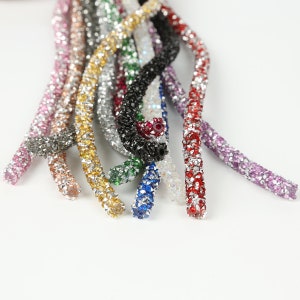 12 COLORS Crystal Rhinestone Tube Cord 7mm - Hollow Core Crystal Cord ...