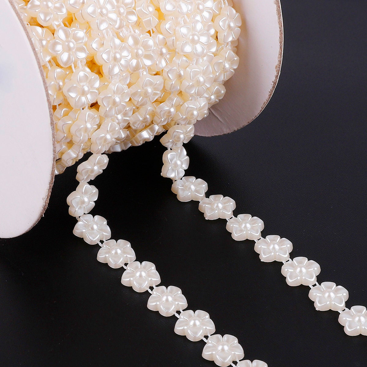 1.5cm Small Flower Pearl Trim Ivory Chain String of Pearls | Etsy