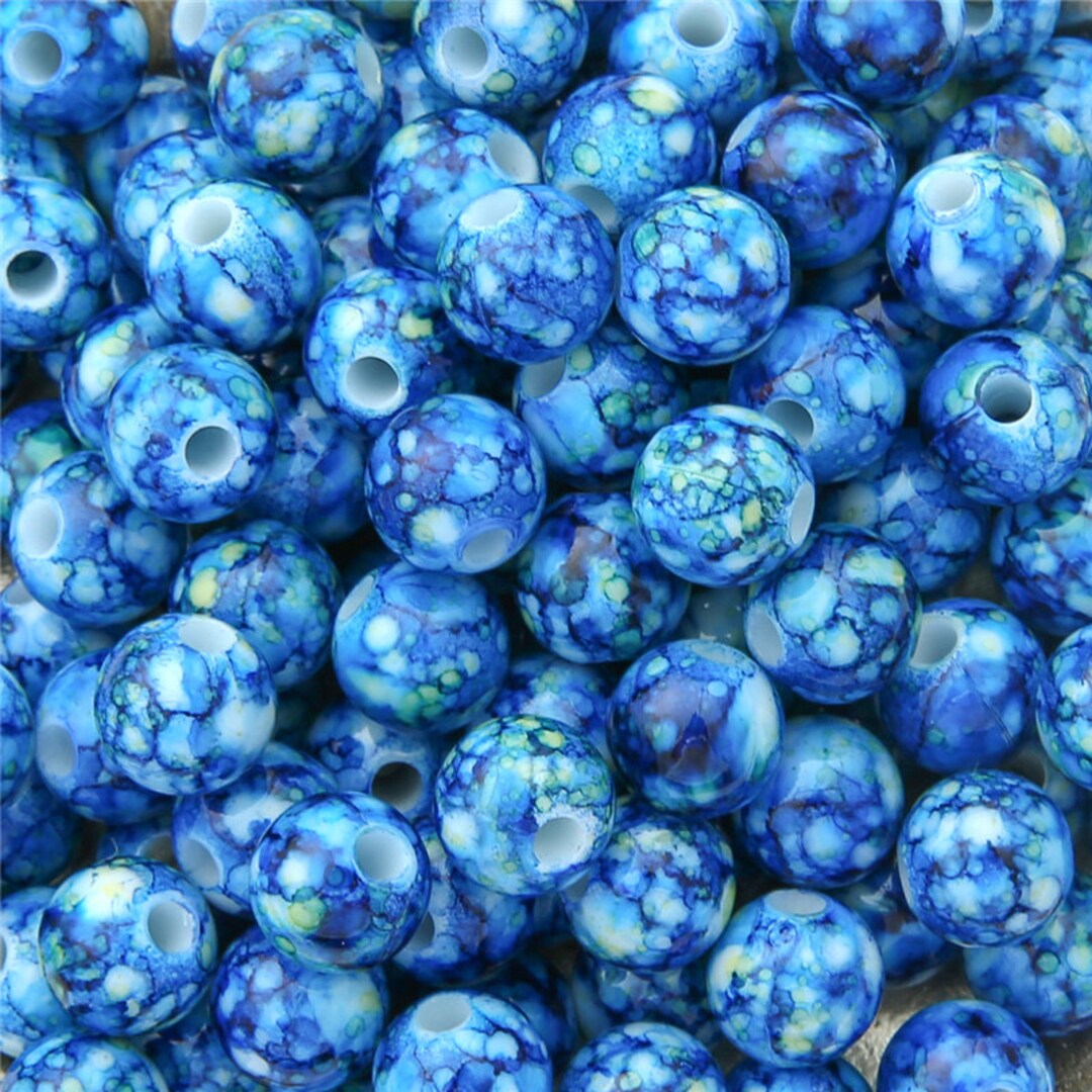 Blue Mottled Round Beads 8mm 10mm 12mm - Acrylic Blue Marbled Beads ...