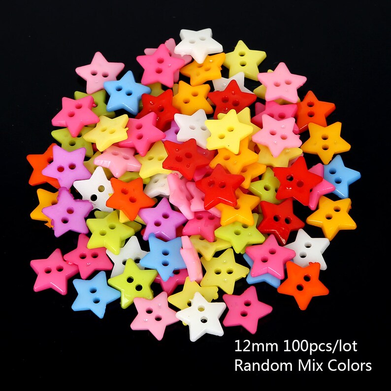 Mixed Star Buttons 12mm 16mm / Rainbow Star 2 Holes Plastic Buttons ...