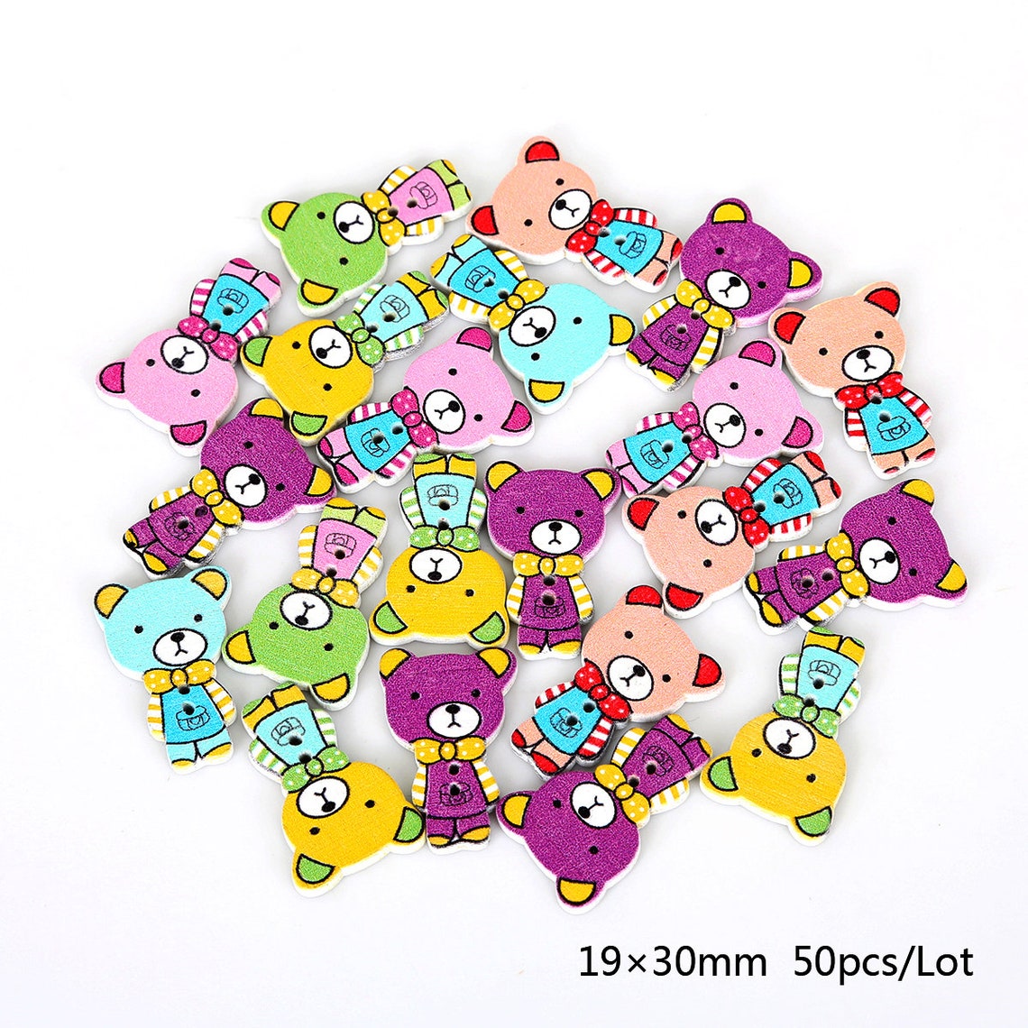 50pcs - Teddy Bear Theme Wooden Buttons - Two Hole Mix Teddy Bear ...