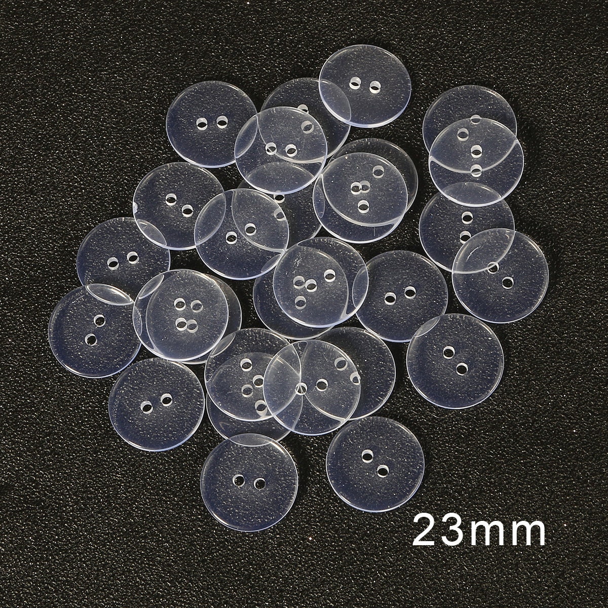 9 SIZES Clear Transparent Two Hole Buttons, Round Plastic Buttons ...