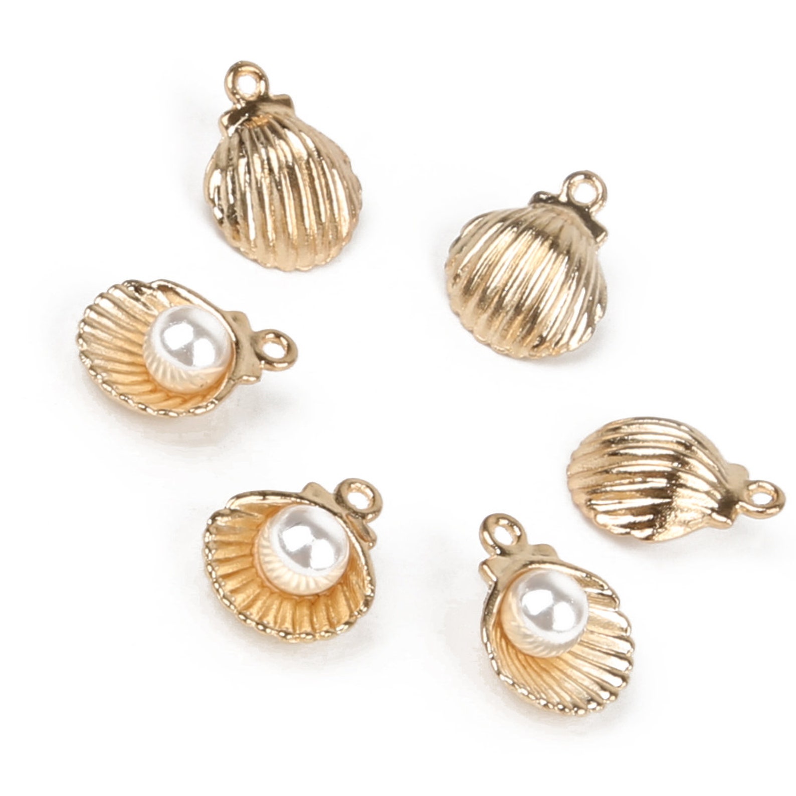 10pcs Shell Pearl Charms, Shell Charms, Shell Pearl Earring, Gold Shell ...