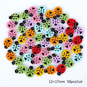 50pcs - Ladybug Theme Wooden Buttons - No/one/two Hole Mix Ladybug ...