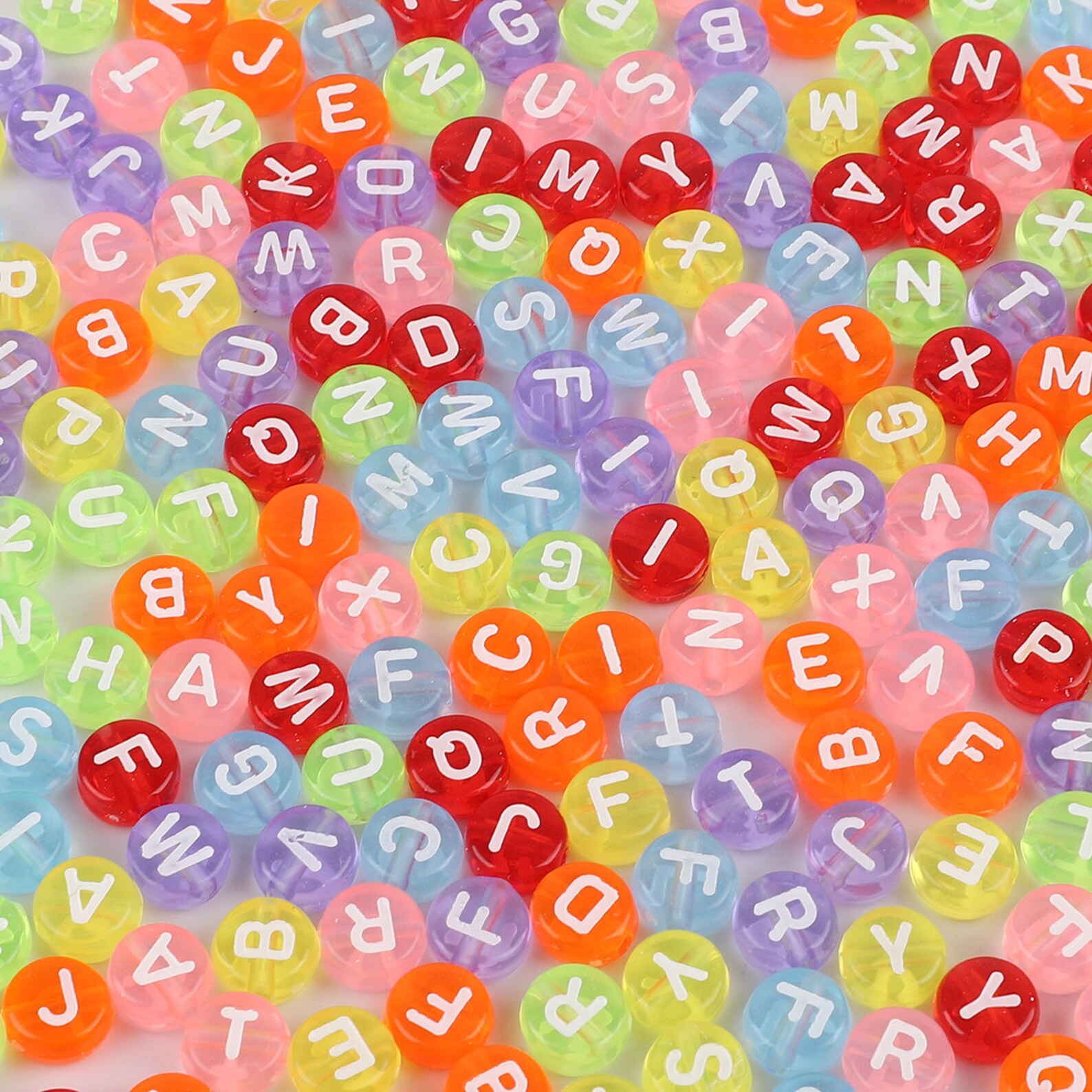100 Alphabet Beads - 7mm Little Colorful Transparent Round Alphabet ...