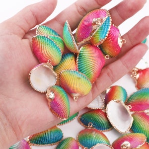 Rainbow Natural Seashell Charms - Gold Plated Shell Charms - Purple ...